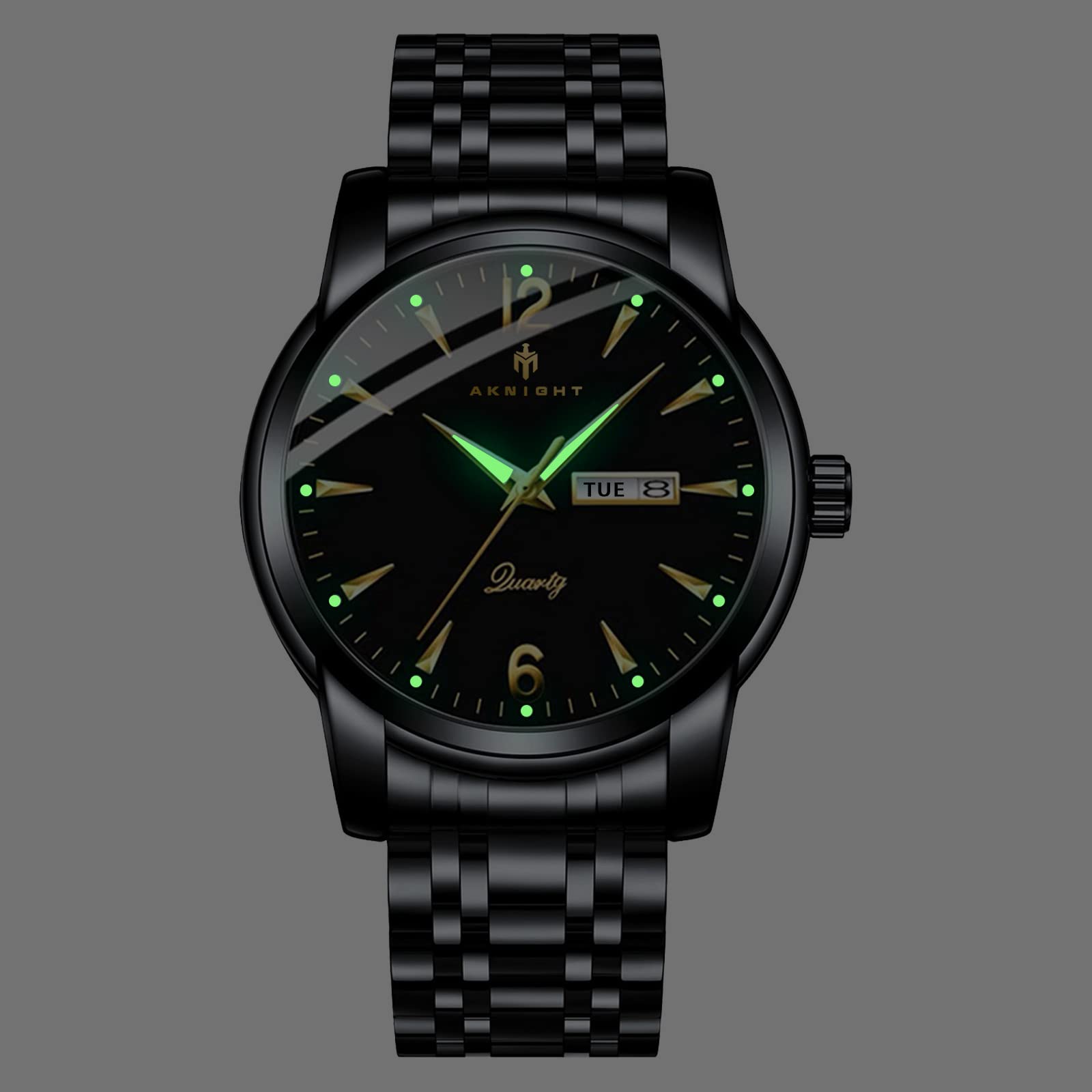 BY BENYAR AKNIGHT Watches for Men Quartz Movement Watch,Waterproof Luminous Men's Watch, Stainless Steel Strap Business Watches