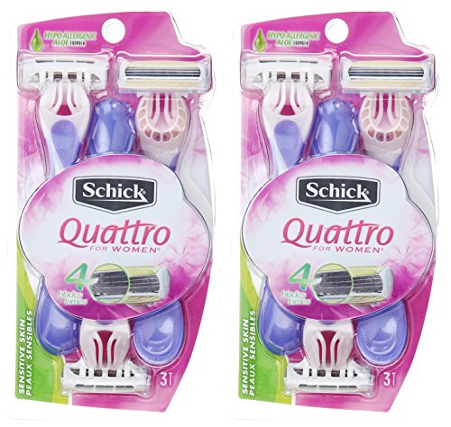 Schick Quattro Womens Disposable Razors for Sensitive Skin, 3 Count, Pack of 2