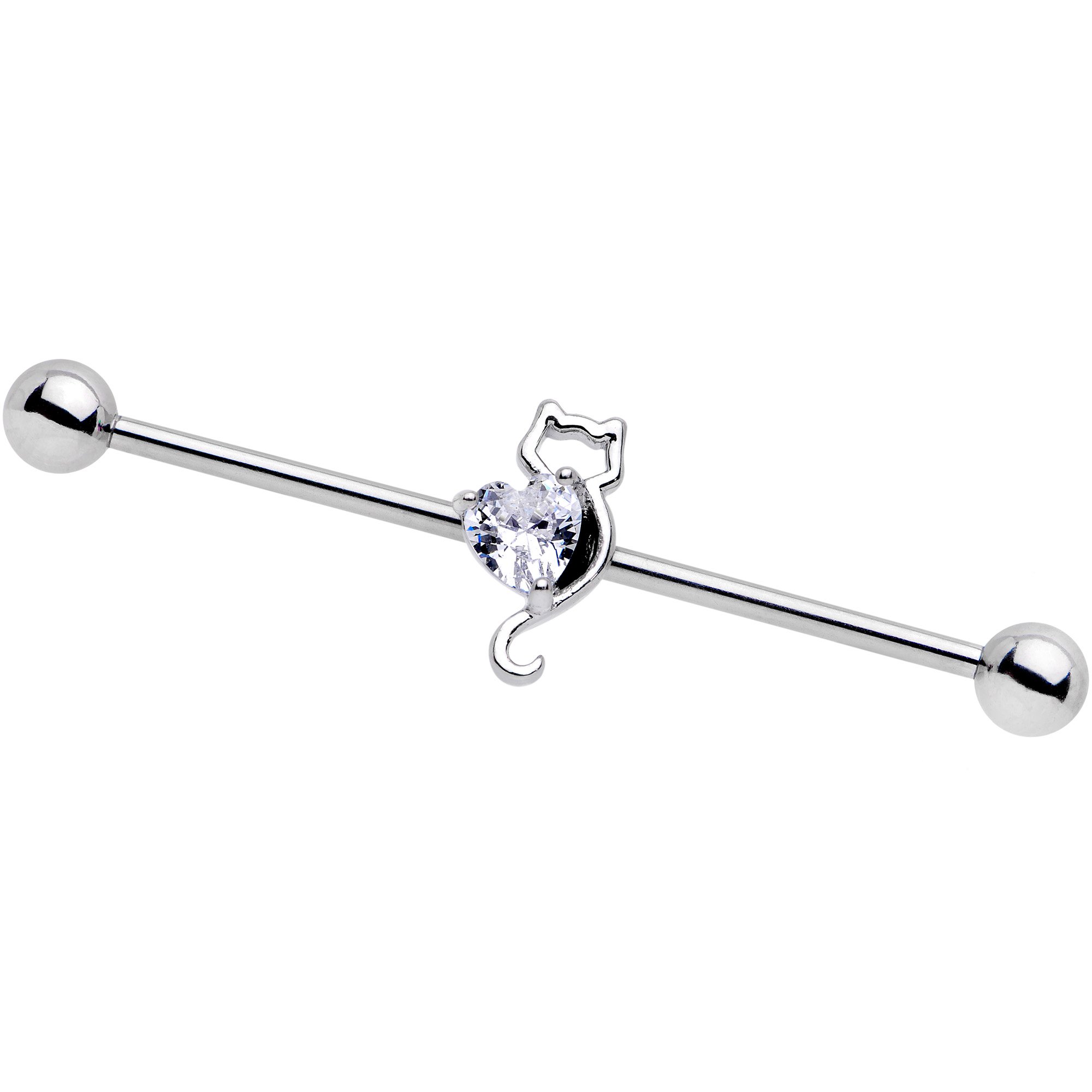 Body Candy 1-1/2" Long Stainless Steel Helix Earring Love Cats Industrial Barbell