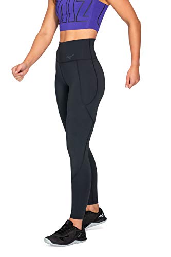 Mizuno Women's Leggings by , Full Length Instinct Tights, High-Waisted Compression Leggings with Pockets for Exercise & Working Out, Black, Medium