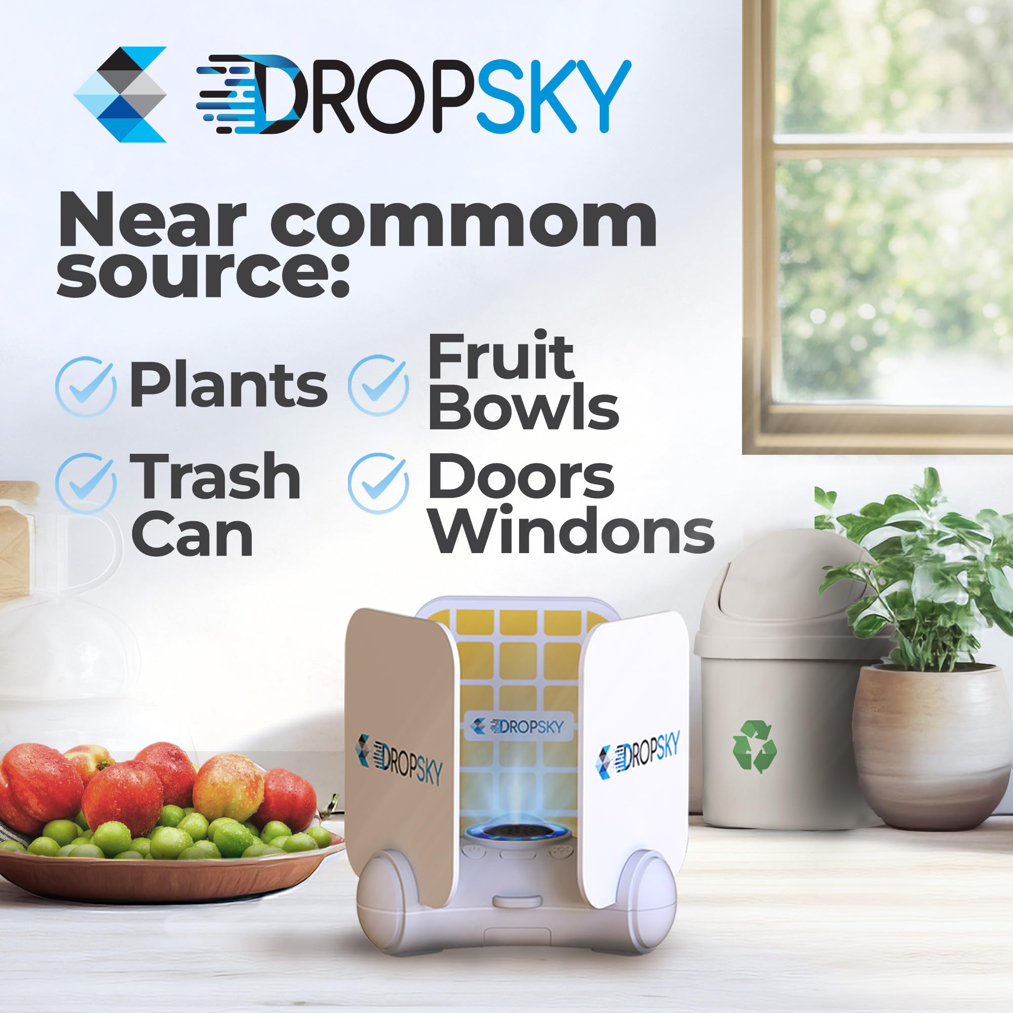 Dropsky 360 Portable Flying Insect Trap, Gnat Traps for House Indoor & Outdoor- Higher Coverage Blue Light Fly Trap- Get Rid of Flies- Safe for Pets & Kids- 2 Traps + 6 Glue Cards+ USB+Cable Charger