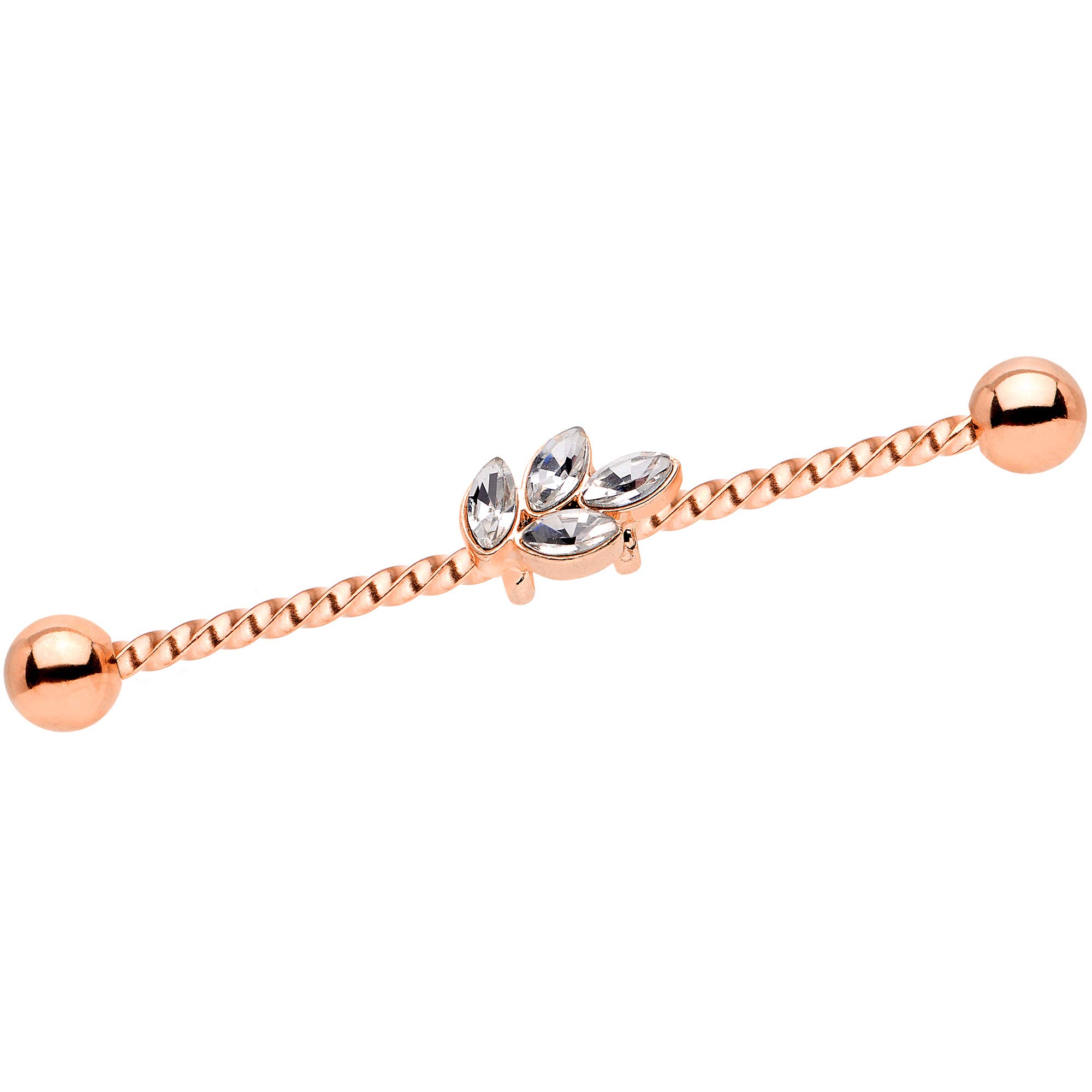 Body Candy 14G Anodized Steel Helix Cartilage Clear Accent Rosy Leaf Twisted Industrial Barbell 1 1/2"