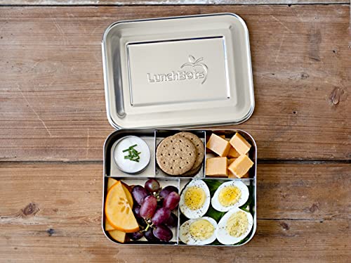 LunchBots Large Cinco Stainless Steel Lunch Container - Five Section Design Holds a Variety of Foods - Metal Bento Box - Dishwasher Safe - Stainless Lid - Stainless Steel