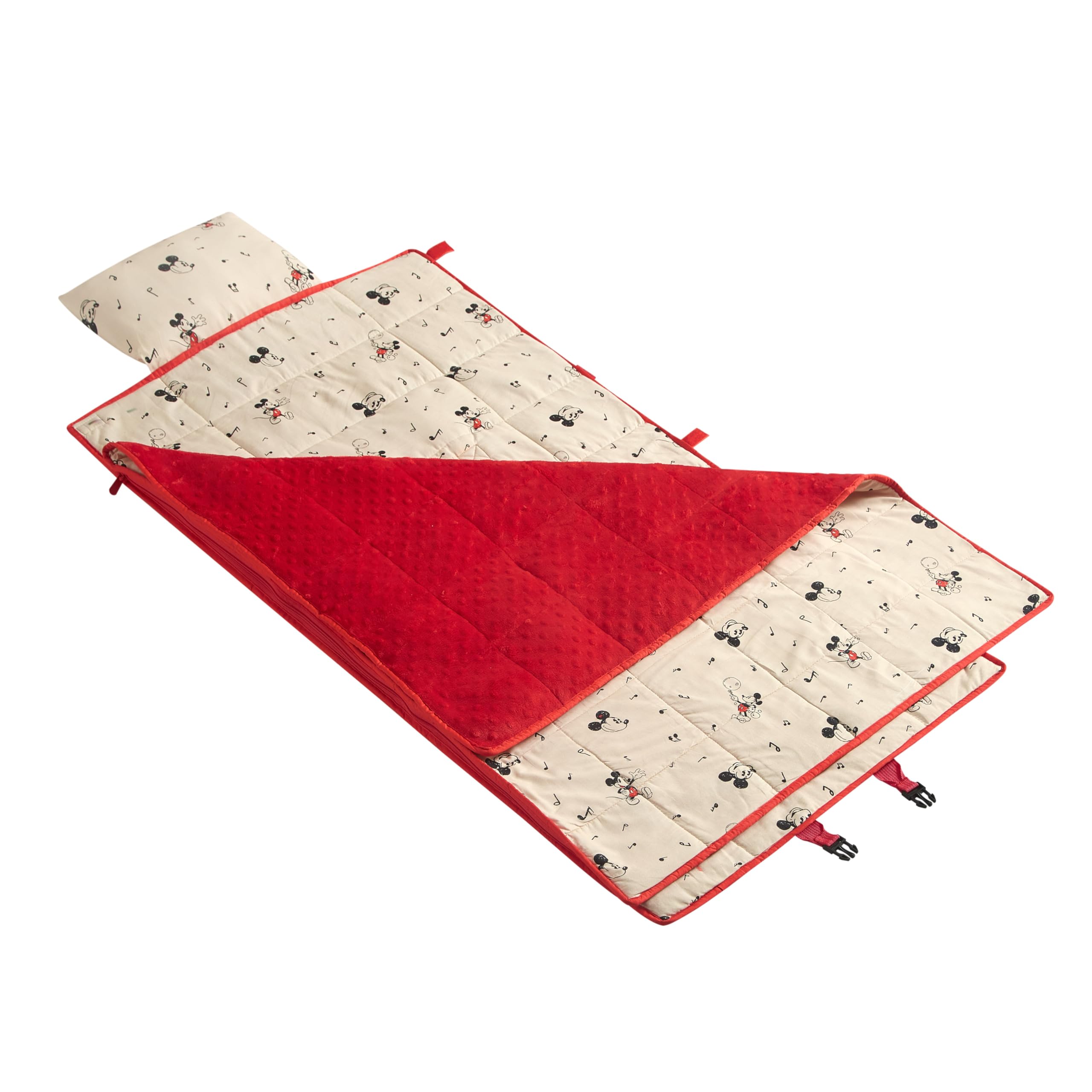 Disney Mickey Mouse 3-in-1 Travel Slumber Nap Mat with Built in Pillow, Plush Blanket and Carry Backpack Straps, 46"x26" Mat, Ages 3+