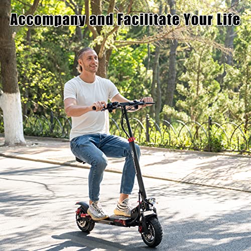 EVERCROSS H5 Folding Electric Scooter, for Adults with 800W Motor, Up to 28MPH & 25 Miles-10'' Solid Tires, with Seat & Dual Braking
