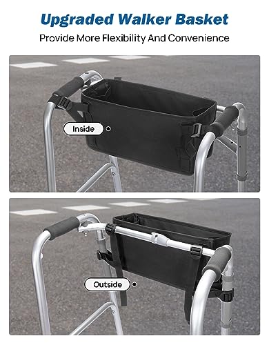 JOYTUTUS Walker Basket for Folding Walker, Basket for Walkers for Seniors,Rollator Walkers Storage Bag, Can be Installed Outside or Inside of Walker, Wheerchair