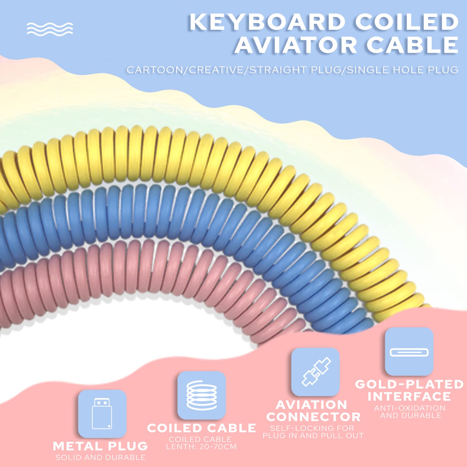 EPOMAKER AJAZZ Detachable Coiled Keyboard Cable Type C to USB-A with Aviation Connector for Mechanical Gaming Keyboard(Blue)