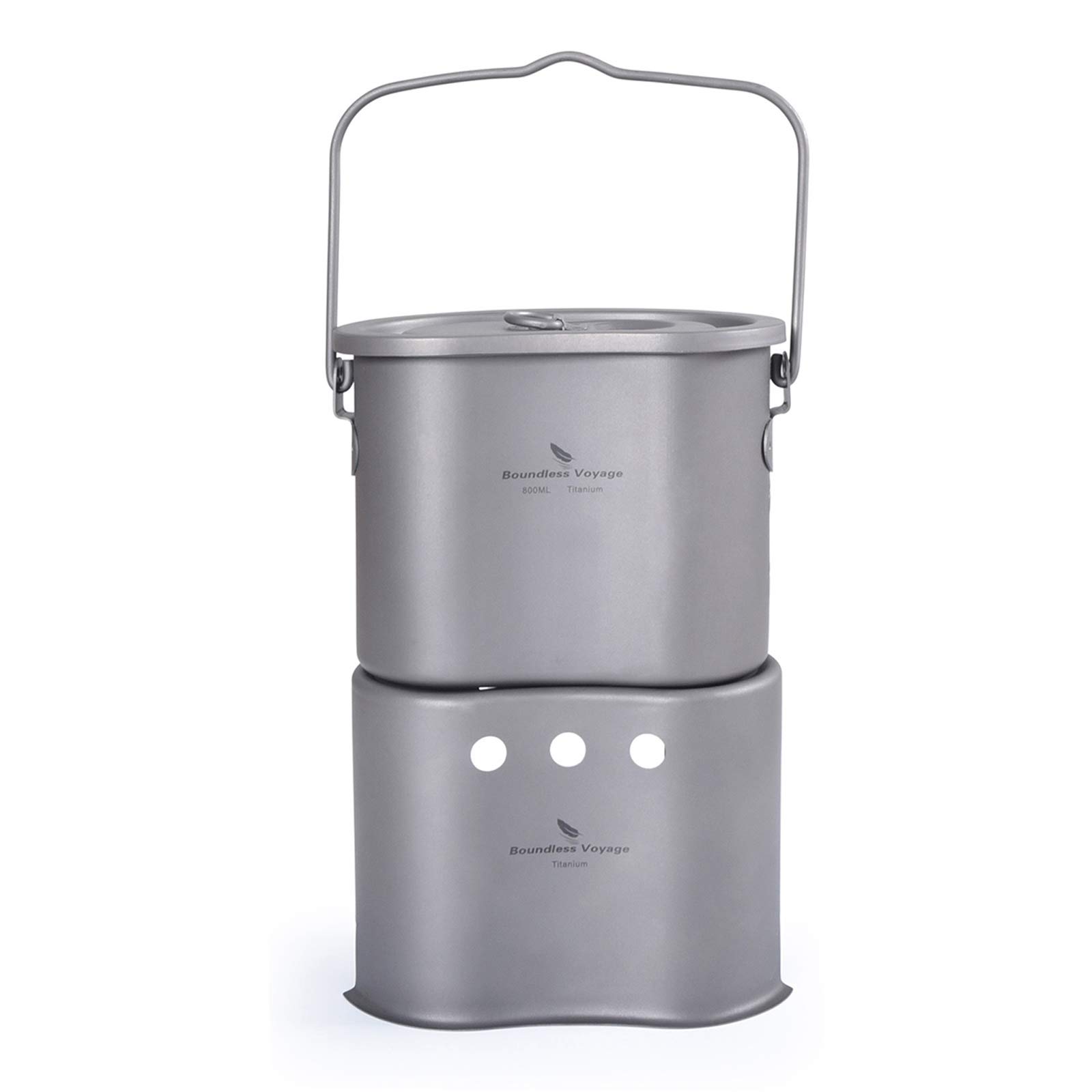 Boundless Voyage 2 in 1 Titanium Canteen Cup Wood Stove Set with Folding Handle and Hanging Ring Portable for Outdoor Hiking Camping Traveling A-Ti2005C