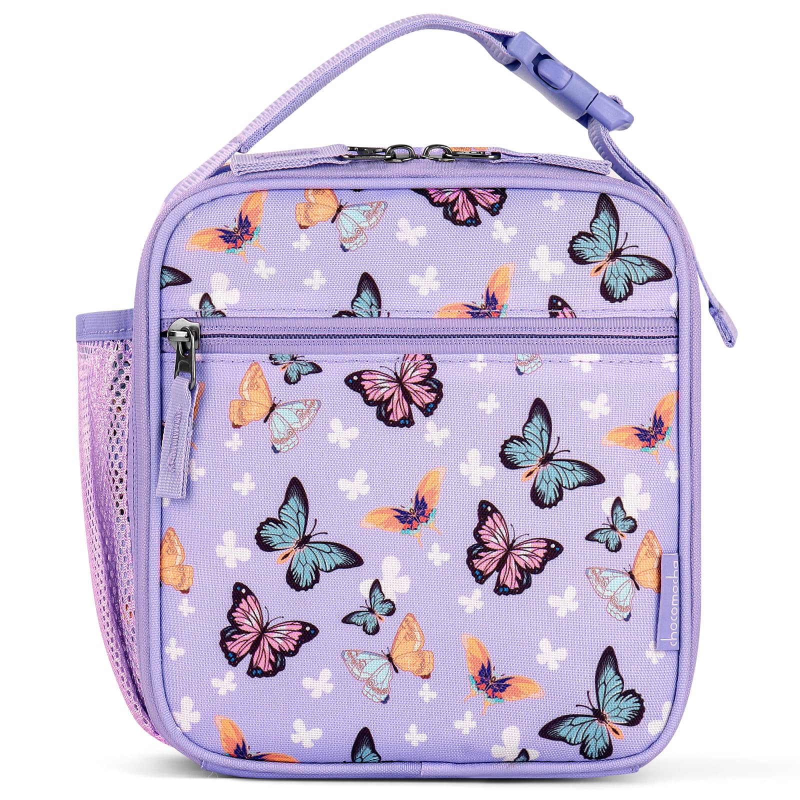 Choco Mocha Girls Lunch Box for School, Butterfly Lunch Bag for Kids, Purple