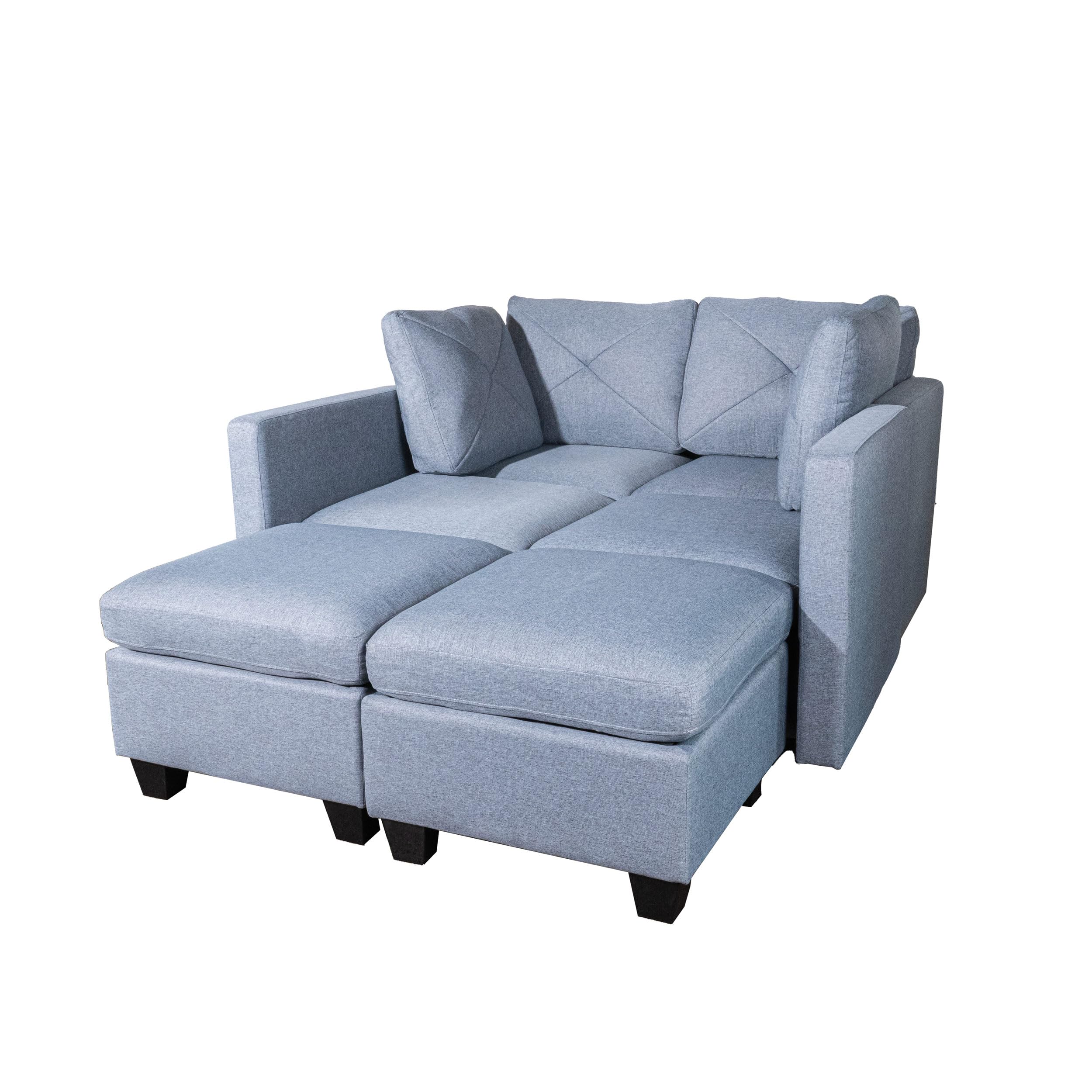 Divano Roma Furniture Modern Linen Fabric U-Shaped 6 Seat Sectional Sleeper Couch with Reversible Chaise Modular Sofa with Storage, Large, Grey