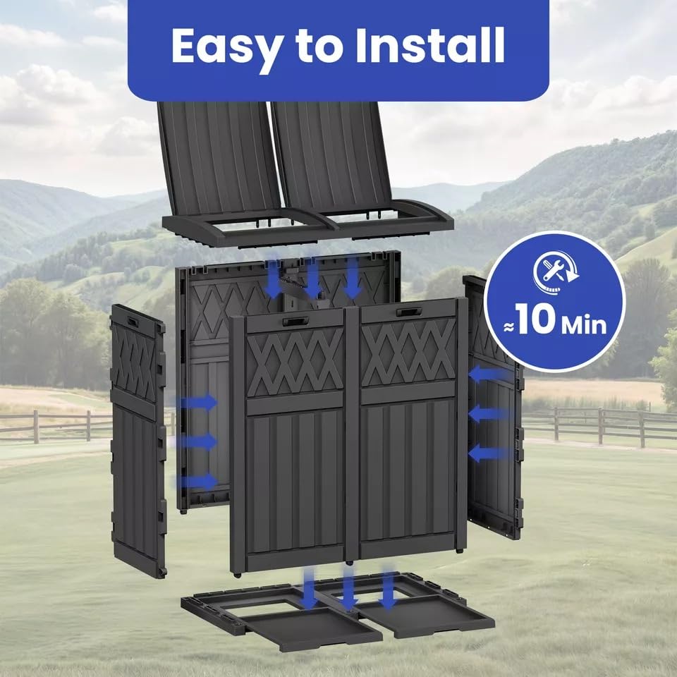 Denominate Outdoor Garbage Bin Trash Can Tray Dual Waste Deck Porch Yard 62 Gallon Capacity Large Black Receptacle Storage