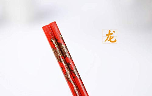 Cafurty 10 Pairs Chinese Bamboo Chopsticks (10 Pairs Red Chopsticks)