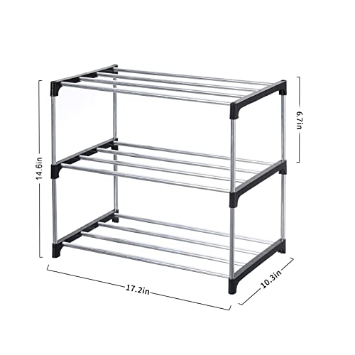 Jucaifu Stackable Small Shoe Rack, Entryway, Hallway and Closet Space Saving Storage and Organization (3-Tier, Black)