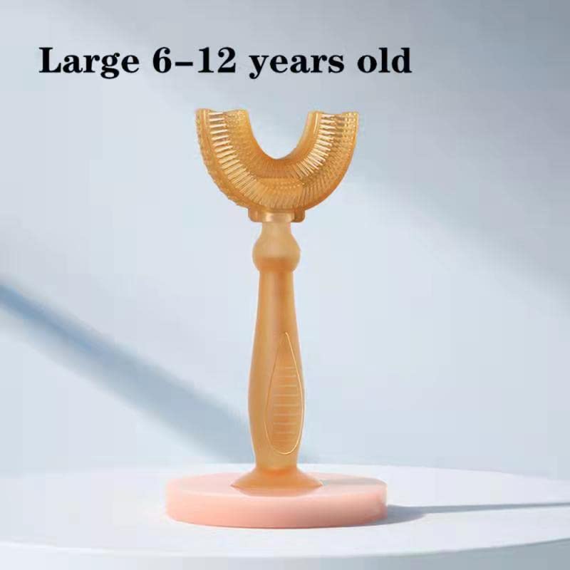 JYZPJ 2 Pack Kids U Shaped Toothbrush Toddler Toothbrush with Soft Silicone Bristles with Suction Cup Base 360 U Type Toothbrush for Children Ages 2-12 (6-12 Years Old)