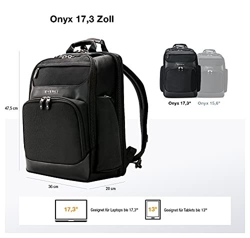 Everki Onyx Premium Business Executive 17.3-Inch Laptop Backpack, Ballistic Nylon and Leather, Travel Friendly (EKP132S17), Black