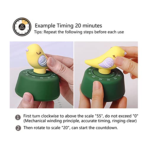 Cooking Timer 60-Minute Loud Ring ABS Small Bird Wind Up Clock Alarm Kitchen Accessories Cooking Timer