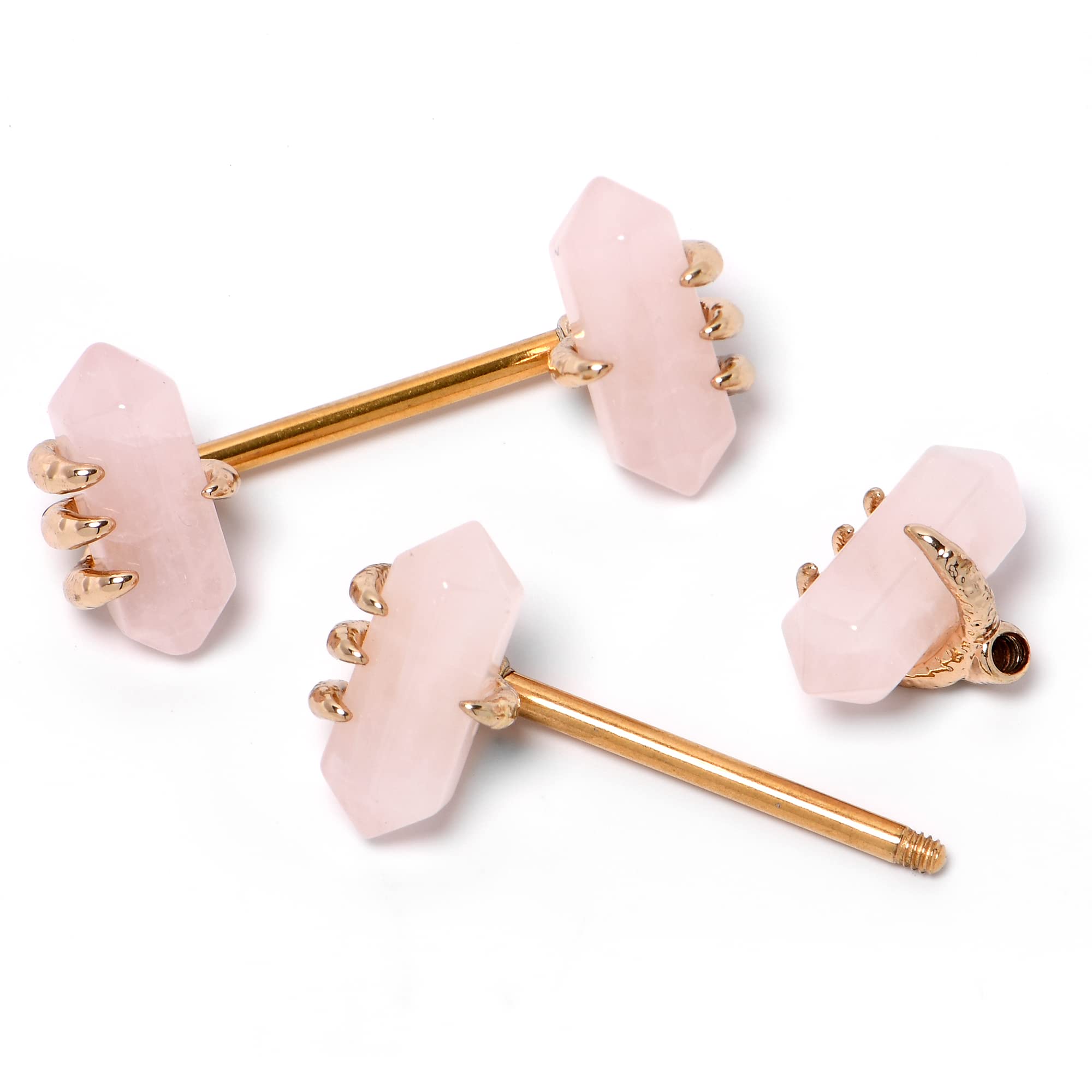 Body Candy 14G Womens Nipplerings Piercing Stainless Steel 2Pc Pink Rose Quartz Claw Nipple Ring Set 9/16"