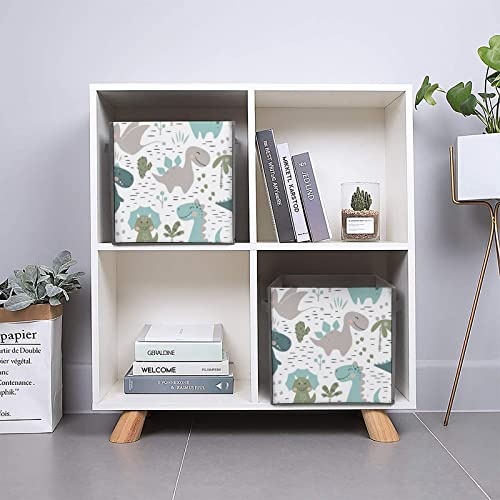 DamTma Dinosaur Cube Storage Bin Funny Collapsible Storage Bins with Handles Fabric Cube Storage Bins Durable PU Fabric Storage Cubes Organizer for Kids Clothers Toy Bins Books Storage Bins 11 in