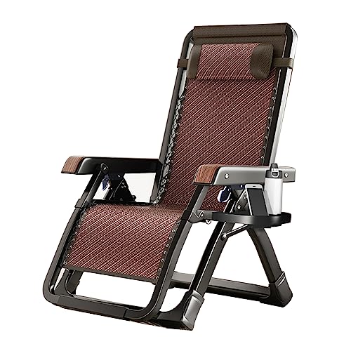 LXHLHWXF Zero Gravity Recliner，90°-170° Adjustable Backrest Folding Chair, Office Siesta Chair, Aluminum Alloy Square Tube Frame, Wood Grain Armrest Sun Loungers, Bearing 200KG(Color:Brown)