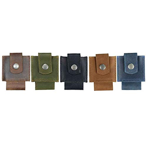 Hide & Drink, Leather Sliding Card Holder, Holds Up to 4 Cards Plus Folded Bills, Front Pocket Wallet, Accessories, Handmade Includes 101 Year Warranty (Slate Blue)