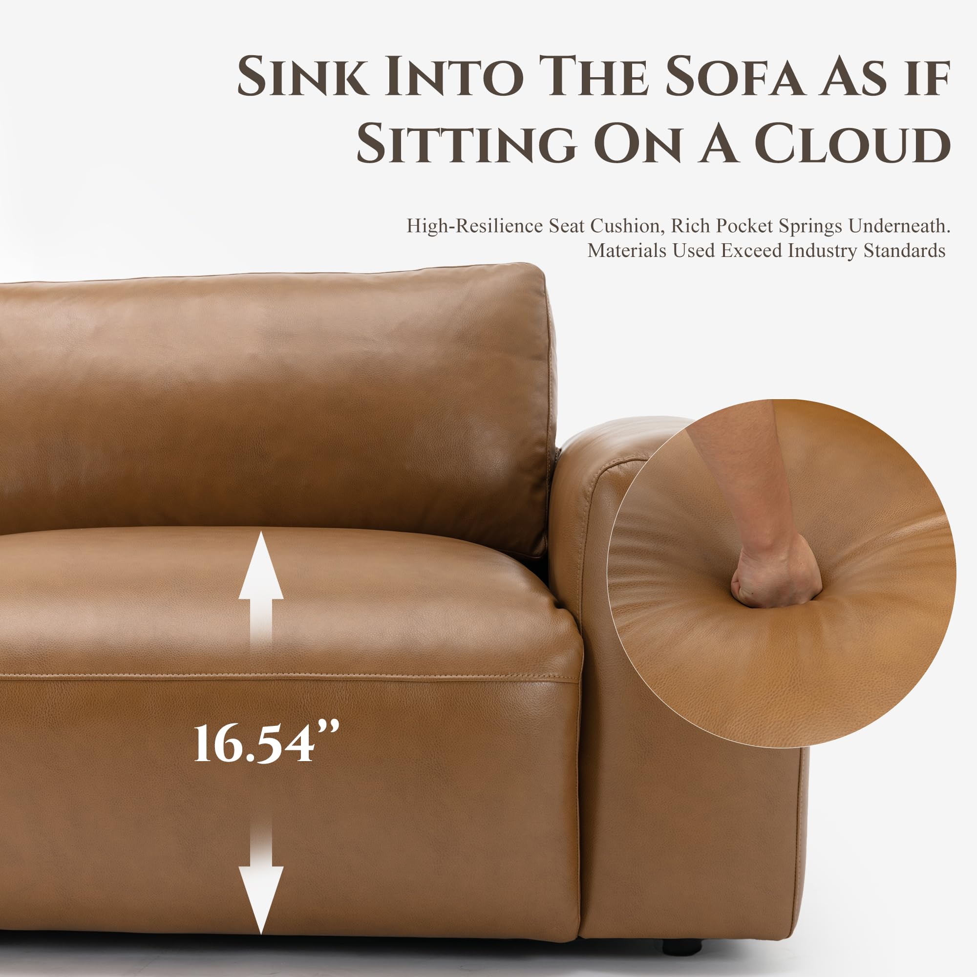 COLAMY PU Leather Sofa Couch, 95" Oversized Sofa Loveseat for Living Room, Comfy Love Seat Couch with Extra Deep Seats, Wide Arm, Down Filled 3-Seater Modern Sofa for Apartment/Lounge/Bedroom-Auburn