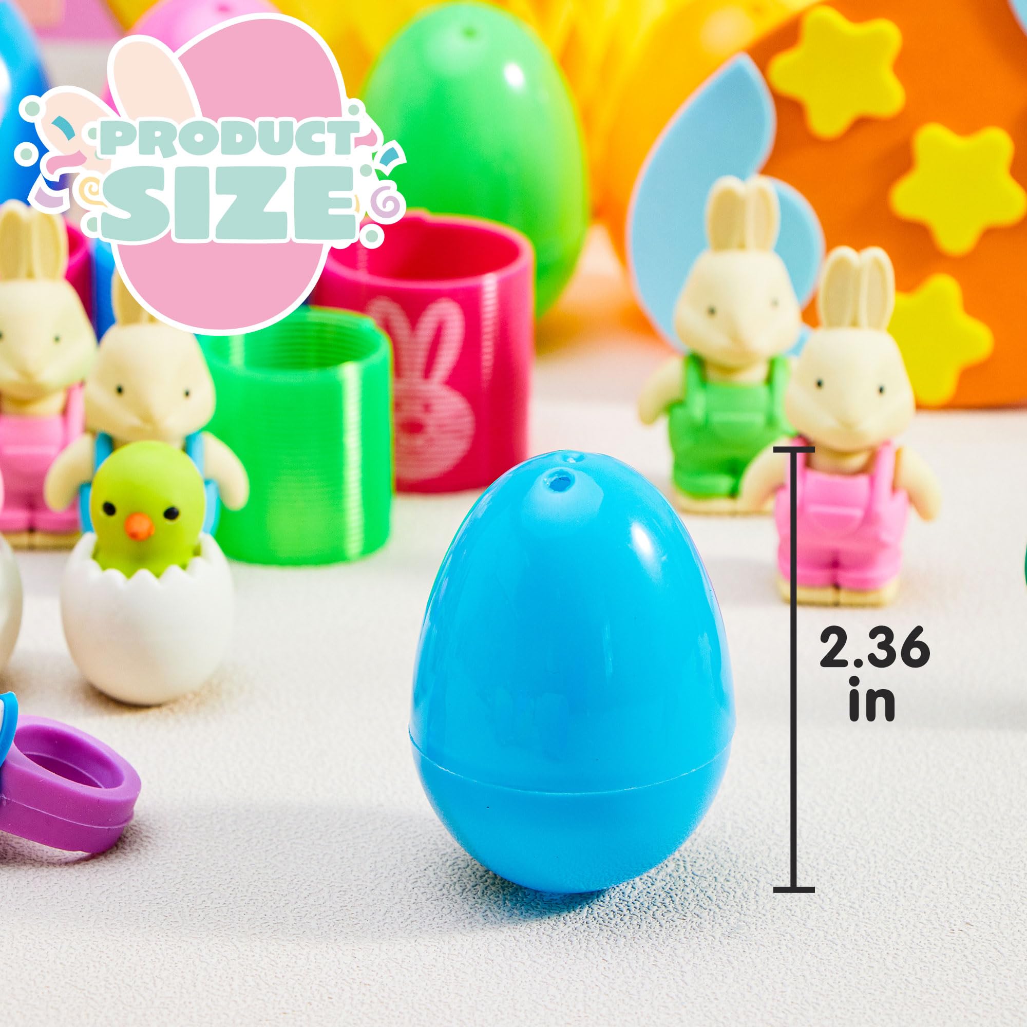 JOYIN 100 Pcs Prefilled Easter Eggs with Toys Plus Stickers, Filled Easter Eggs with Toys Party Favors for Kids Boys Girls Easter Eggs Hunt, Easter Basket Stuffers Fillers,Classroom Prize Supplies