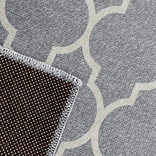 COLLACT Runner Rug 2x7 Area Rug Hallway Kitchen Rug Indoor Moroccan Rug Geometric Soft Mat Quatrefoil Trellis Non Slip Bathroom Rug Low Profile Floor Cover Living Room Dining Room Heathered Grey