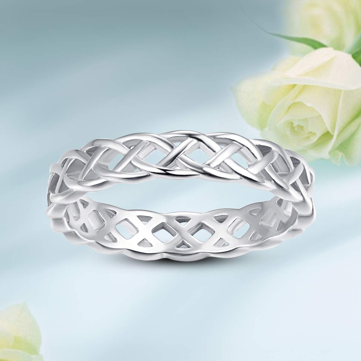 AVECON 4mm 925 Sterling Silver Cletic Knot Rings Simple Rings Statement Ring for Women Size 8