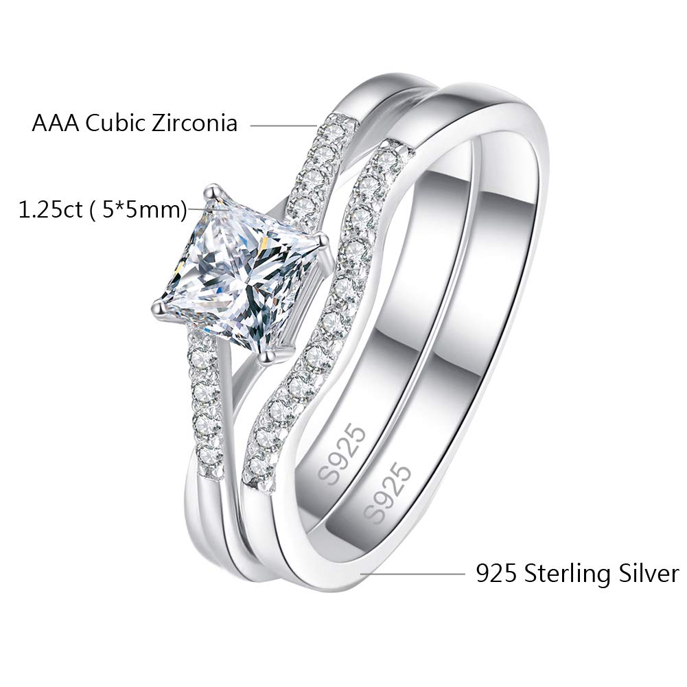 AVECON 925 Sterling Silver Women's Infinity Wedding Ring Set Halo Square CZ Cubic Zirconia Engagement Band Bridal Sets Size 7