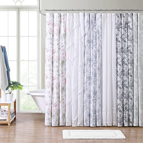 Laura Ashley Home - Shower Curtain, Stylish Cotton Bathroom Decor, Elegant Floral Home Decor (Breezy Floral Pink, 72" x 72")
