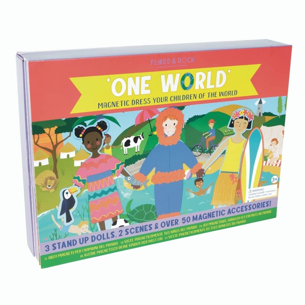 Floss & Rock 43P6379 One World Wooden Magnetic Dress Up Doll Playset, Multicolor, 18 x 9.5 x 0.3cm