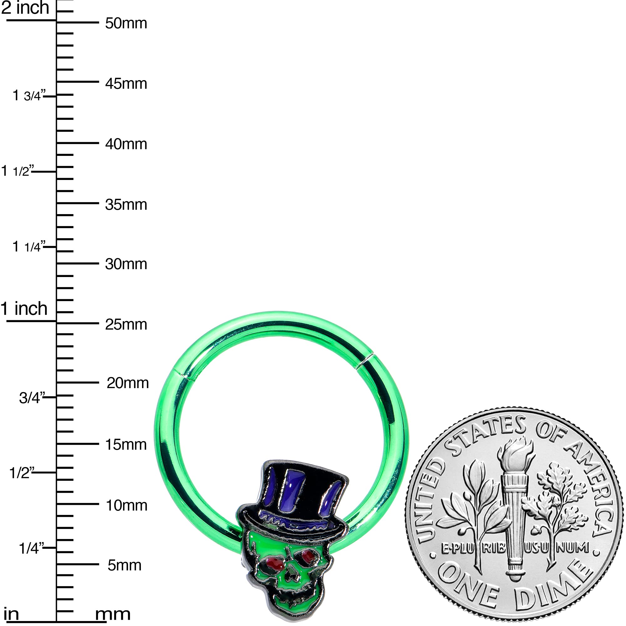 Body Candy 16G Green Plated Steel Hinged Segment Ring Seamless Cartilage Nipple Top Hat Skull Nose Hoop 3/8"