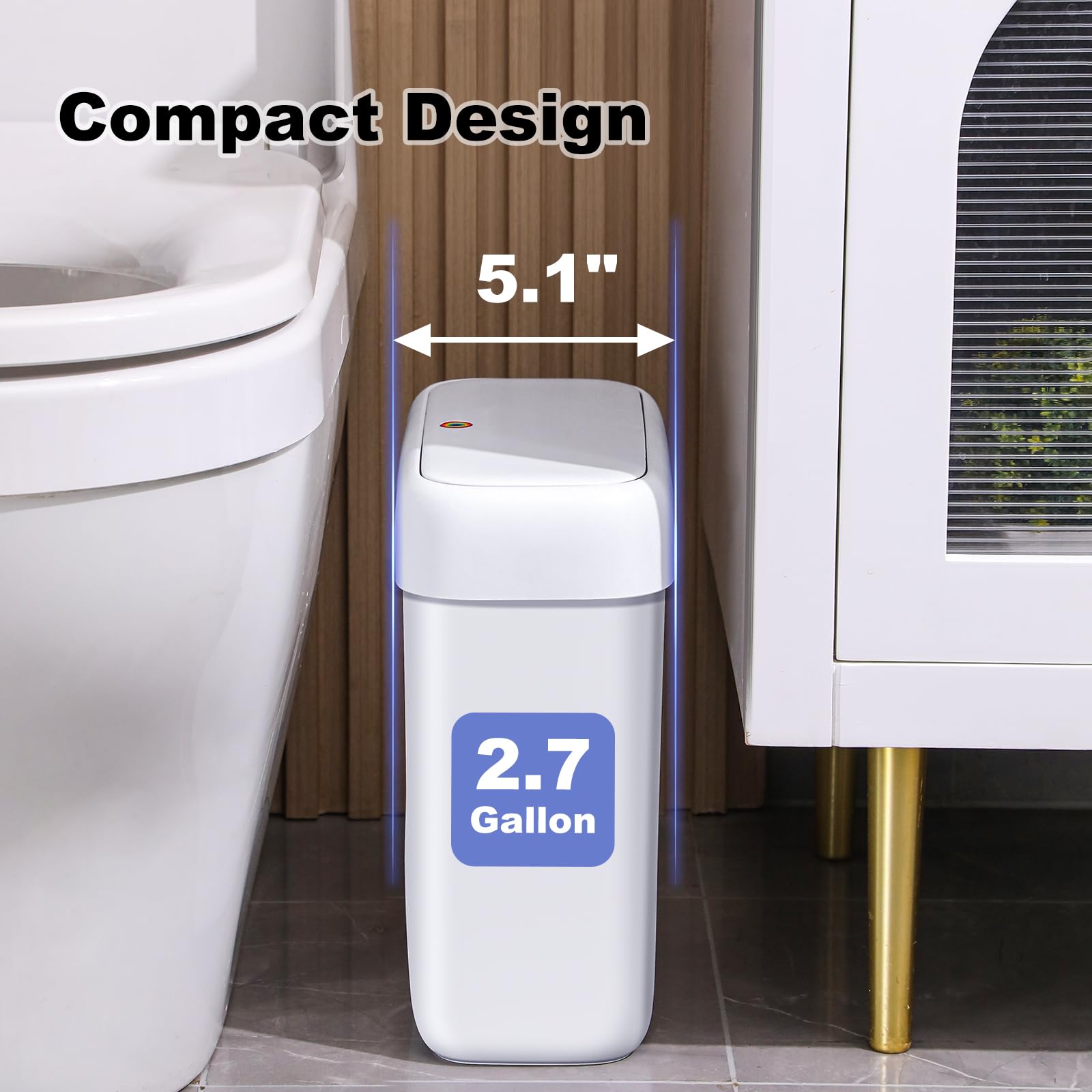 funest Bathroom Small Trash Can with Lid,10L / 2.7 Gallon Slim Garbage Bin Wastebasket with Press Top Lid for Bedroom,Rv,Office,Kitchen,Craft Room