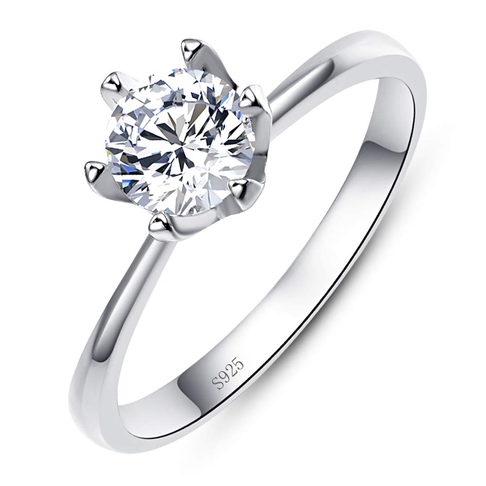AVECON 925 Sterling Silver Brilliant Round Cut AAA CZ Solitaire Engagement Ring for Women Size 6