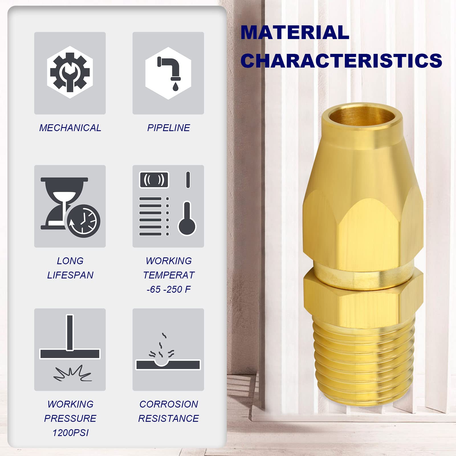 ChillWaves Brass Pneumatics Reusable Replacement Fitting,Hose-End Repair Fitting 1/4" ID Hose(1/4" Barb)x 1/4" NPT Rigid(5-PACK)