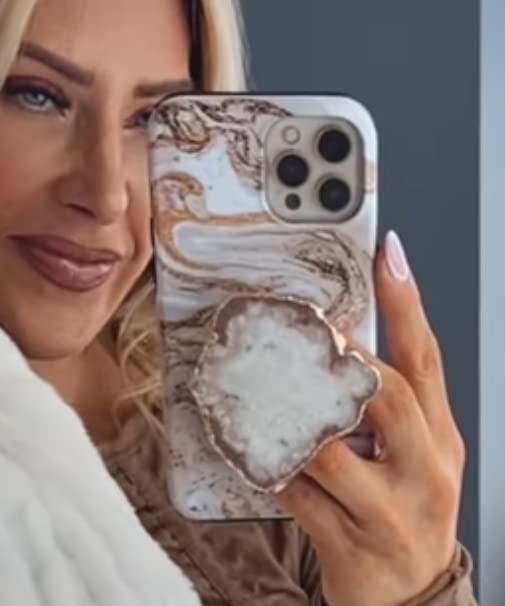 CRYSTALFY Rutilated Clear Quartz Crystal Phone Grip & Phone Stand: Authentic Natural Gemstone Swappable Top, Expandable Collapsible Holder for Smartphones and Tablets