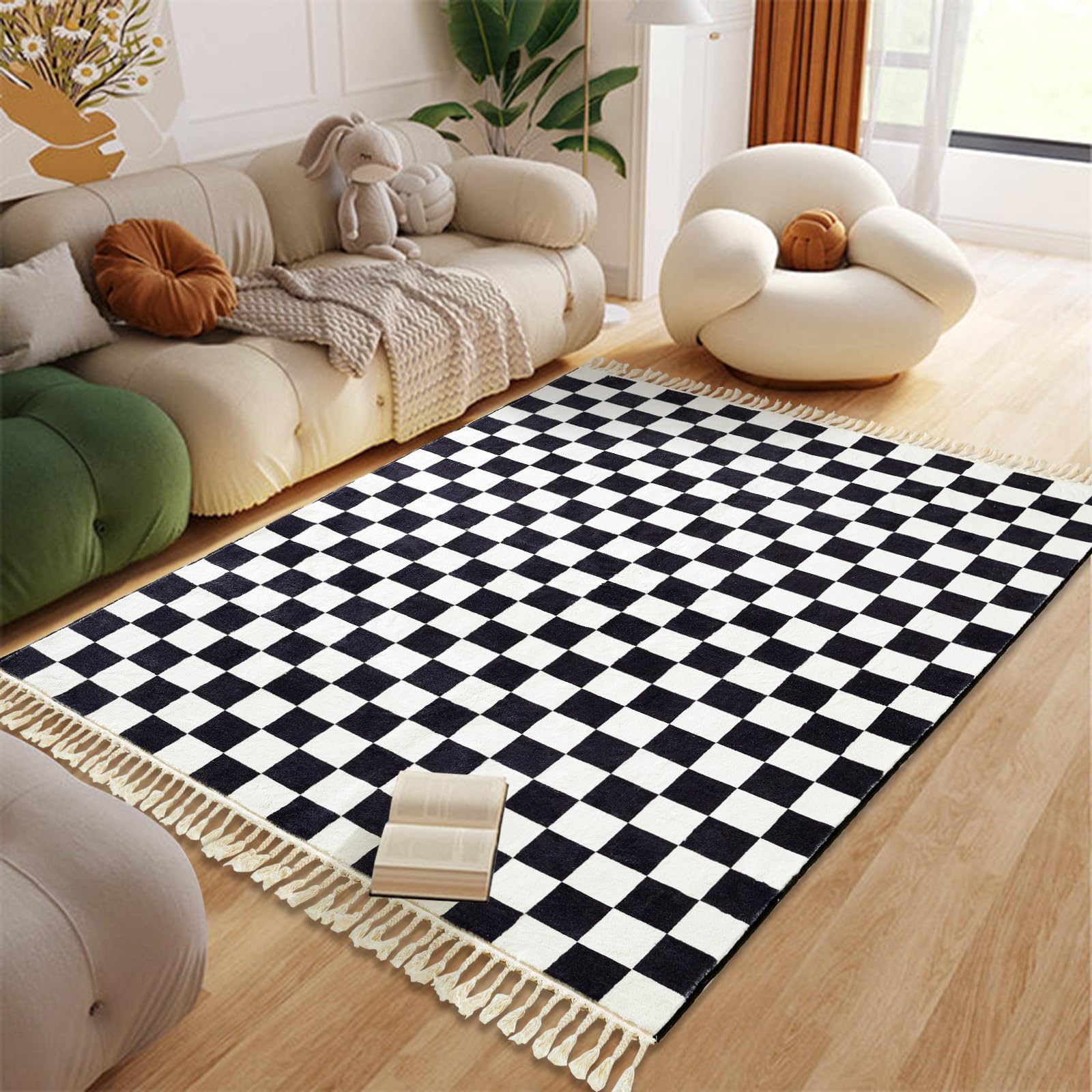 Colorful Geometric Rug 4x6 Retro Funky Washable Area Rugs for Living Room Bedroom Kitchen Entryway Dorm Aesthetic, Thin Retro Modern Abstract Cube Accent Floor Carpet