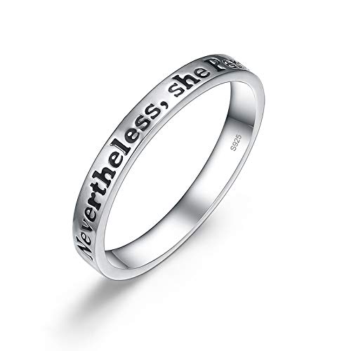 AVECON 925 Sterling Silver Stacking Rings Inspirational Ring for Women Engraved Nevertheless, She Persisted Graduation Gift Ring Size 10