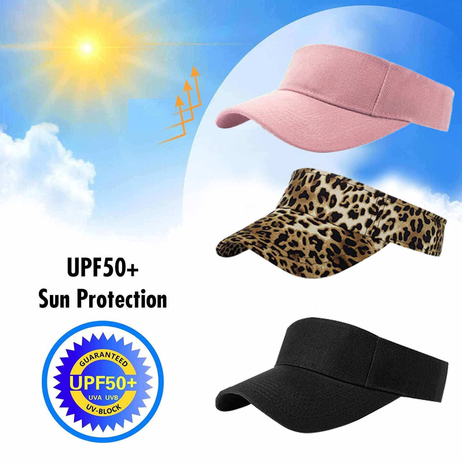 AZJ Sun Visor Hats for Women Men Adjustable UV Protection Outdoor Sports Golf Running Sun Caps 4 Pack(Black,White,Pink,Leopard)