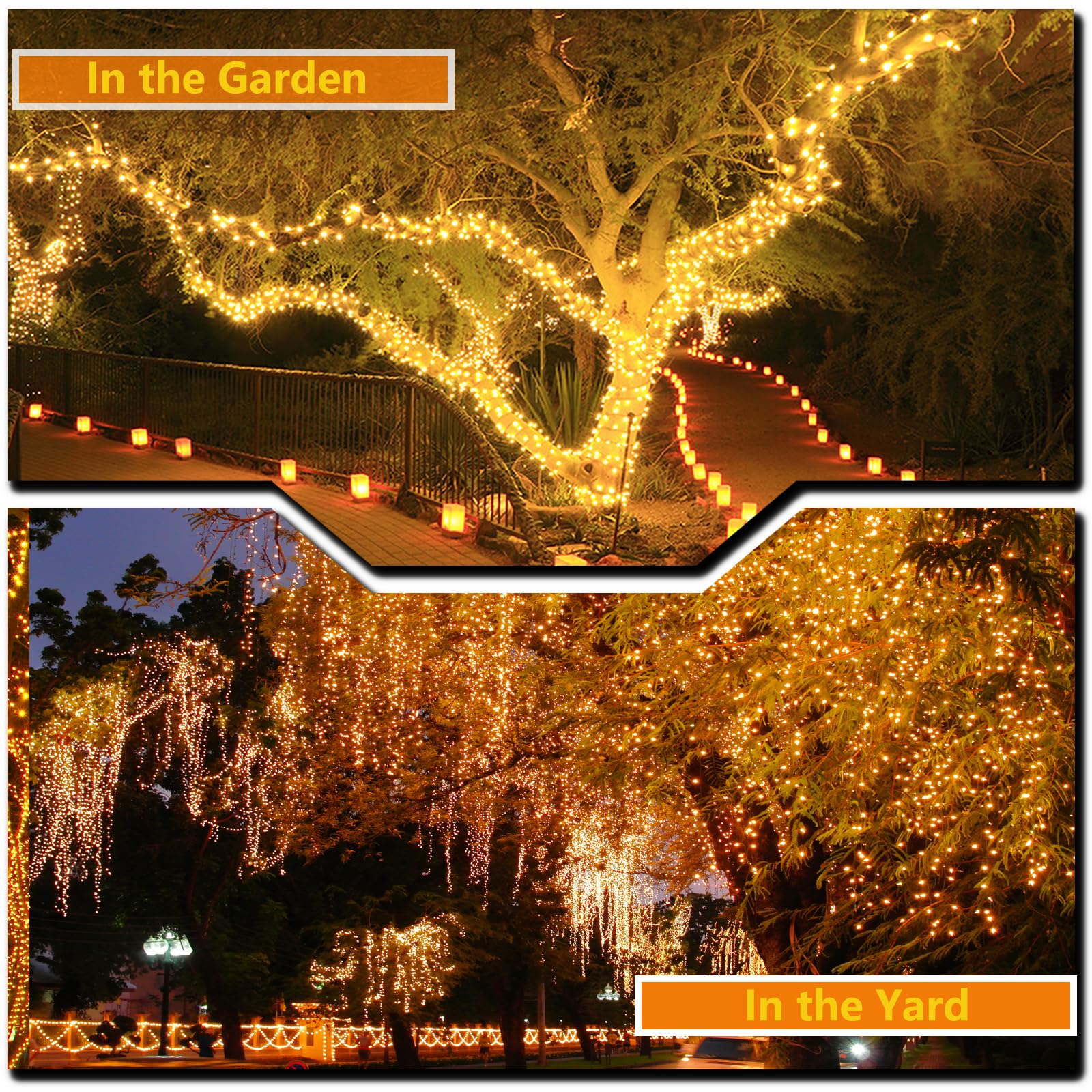 OZS 2 Pack 144FT 400LED Solar String Lights Outdoor, Waterproof 8 Modes Solar Outdoor Tree Lights,Green Wire Solar Lights Outdoor for Garden, Patio, Party, Wedding, Christmas Decorations (Warm White)