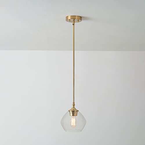 Globe Electric 65691 Harrow 1-Light Pendant Lighting, Matte Brass, Clear Glass Shade, Bulb Not Included