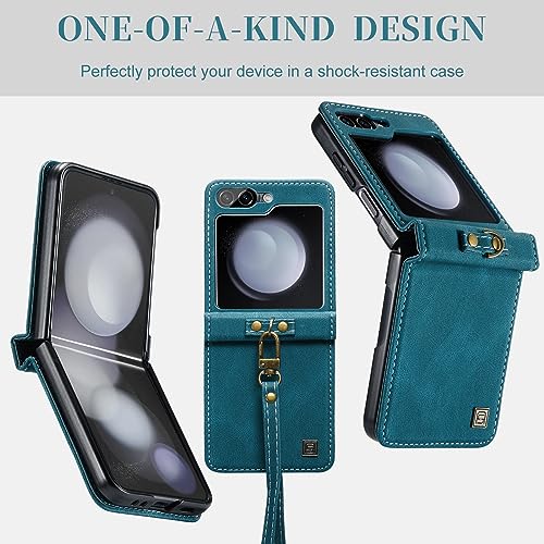 protective filp case Wallet Case Compatible with Samsung Galaxy Z Flip 5,Retro Real Cowhide Leather Folio Flip Wallet Magnetic Slim Phone Cover|Card Holder, Anti-Drop,Full Protection nonmetallic cover