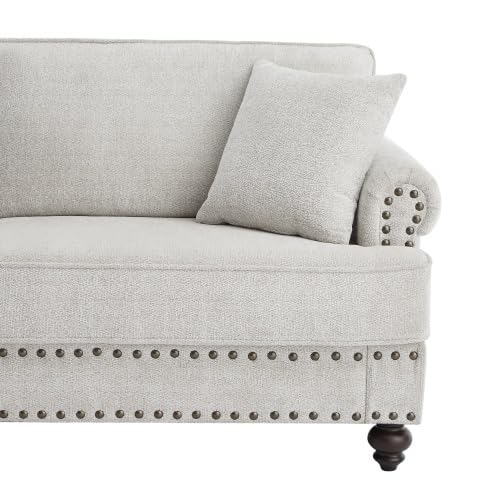 DSXCde Modern Chenille Upholstered Sofas, Sectional Loveseat 2 Seater Couches with Nails and Armrests for Apartment Bedroom Home Office,White