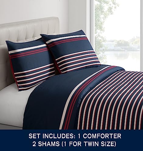 Nautica - Mineola Collection - 100% Cotton Cozy & Soft, Durable & Breathable Reversible Comforter Matching Sham, 2-Piece Bedding Set, Twin, Navy