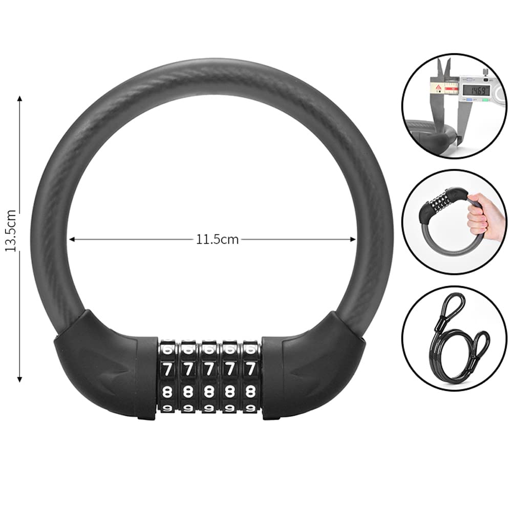 AZPINGPAN 1.4cm Bold Mini Steel Cable Bicycle Lock丨40cm Anti-Theft Mountain 5 Digit Password Motorcycle Lock, Portable Loop Bicycle Accessories and Equipment (with Extended Steel Cable)