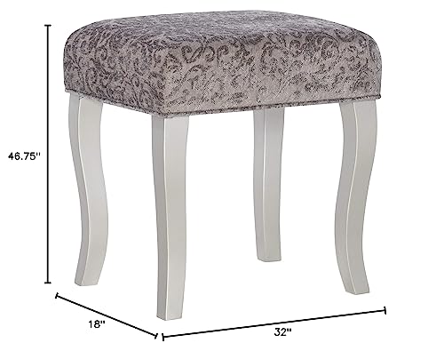 Linon Silver Harper Vanity Set, 32" W x 18" D x 46.75" H