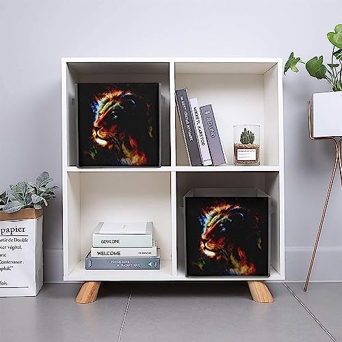 Blacklight Lion Storage Cubes with Handles Foldable Fabric Bins Organizing Baskets for Shelves Closet