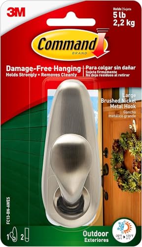 Command Outdoor Metal Hook, 1 Hook, 2 Strips, Water-Resistant Strips (FC13-BN-AWES)