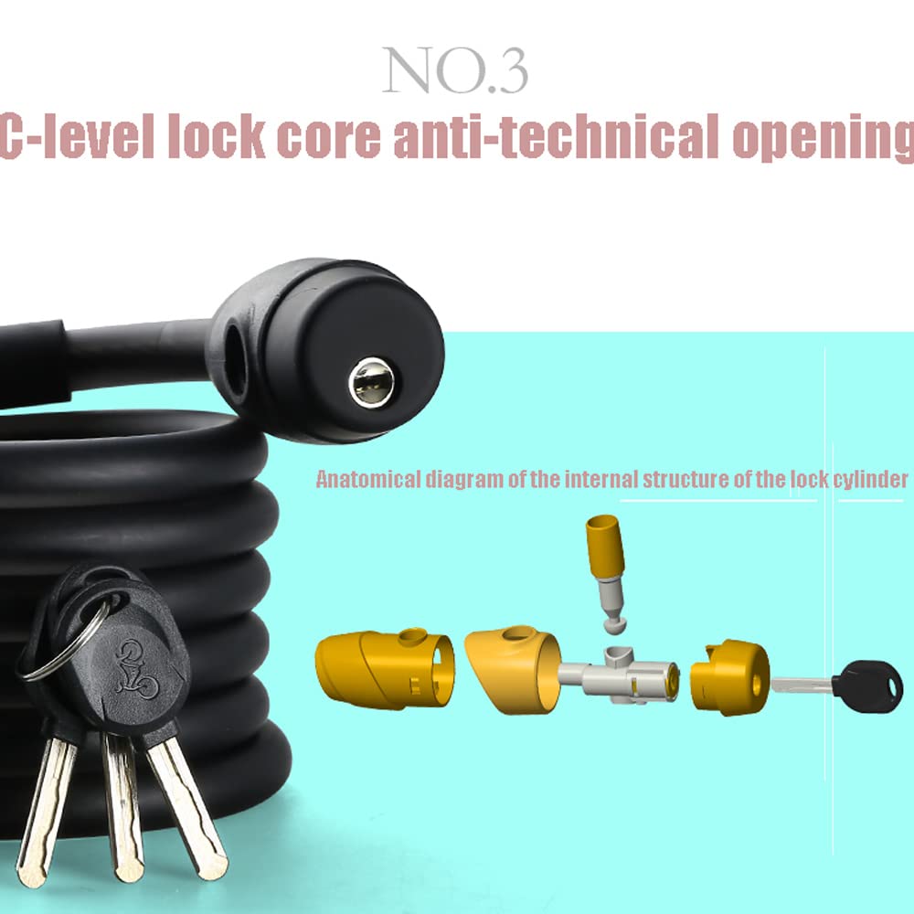 AZPINGPAN Thickened Steel Cable Super B-Class Lock Core Bicycle Anti-Theft Lock, 180 cm Longer Outdoor Cycling Mountain Bicycle Wire Lock Steel Cable Accessories, Fixed Cycling Equipment