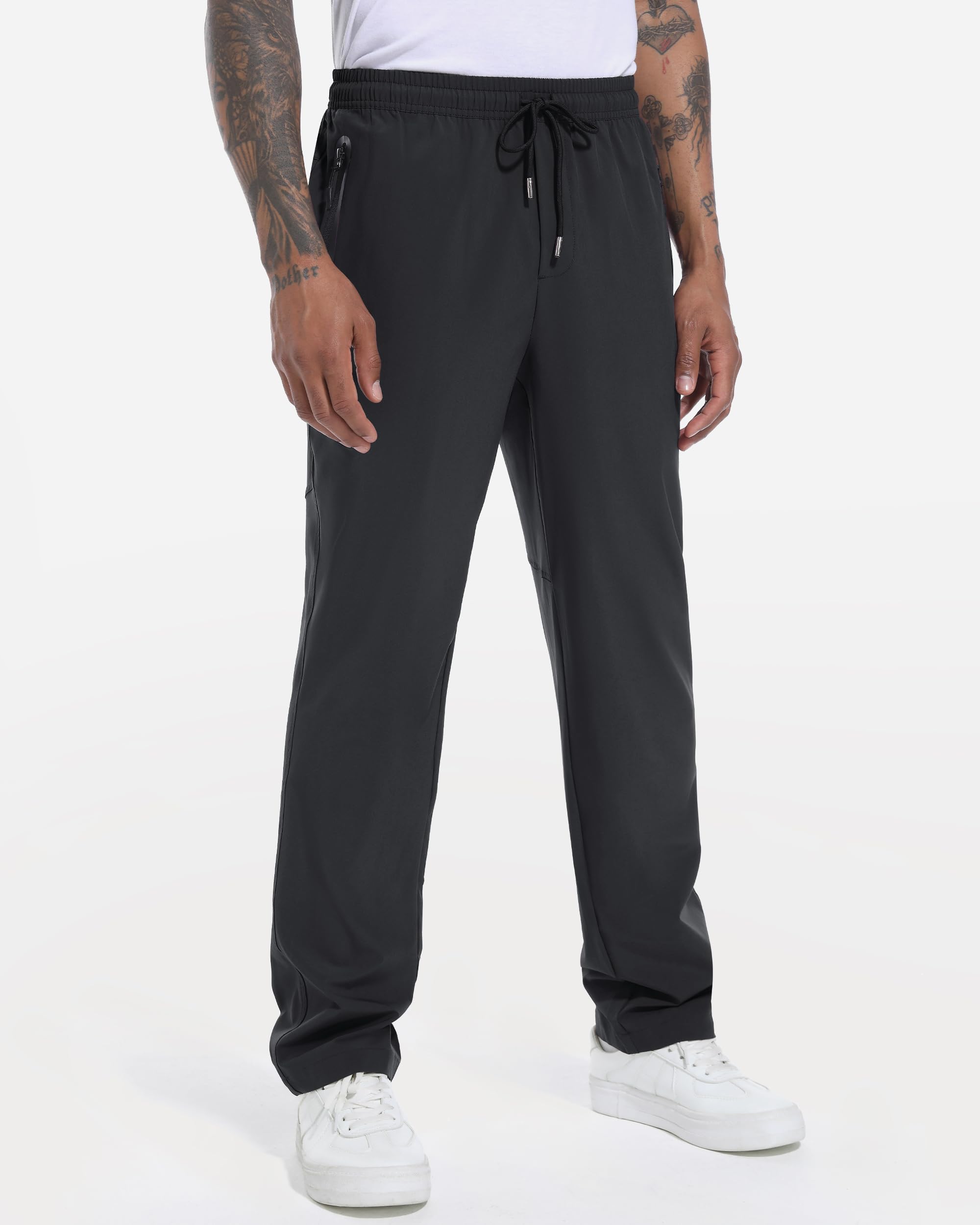 BIYLACLESEN Sweatpants for Men Joggers with Pockets Track Athletic Workout Pants Lightweight Quick Dry Fit Pants Waterproof Hiking Pants Black 34